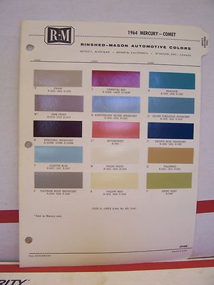 1964 Mercury Monterey Meteor Comet Montclair Paint Chips Color Chart R ...