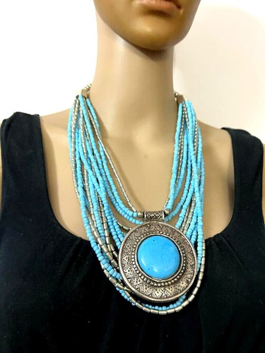 N7718 Bold Glass Multi Strand Ethnic Tibet Gypsy Women Pendant Necklace ...