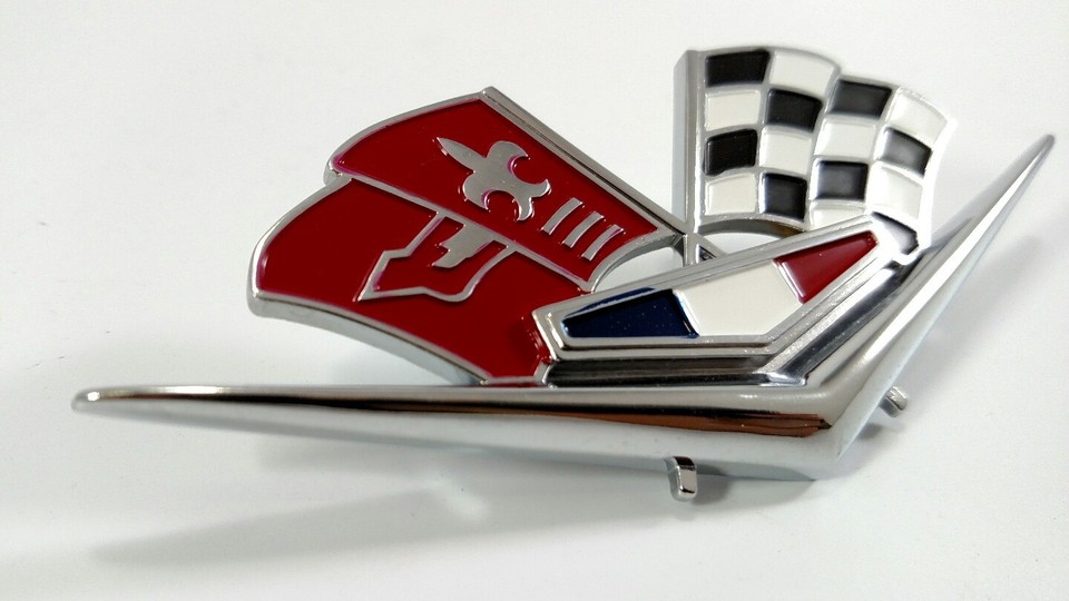 1962 1963 Chevy Impala Belair Front Fender Emblem Flags Pair 327 409 ...