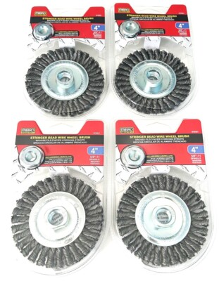 4 MIBRO 4" KNOTTED STRINGER BEAD WIRE WHEELS ANGLE GRINDER 5/8"-11 ...