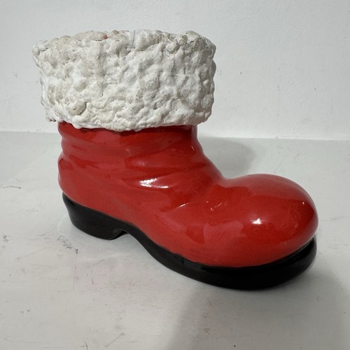 Vintage Ceramic Christmas Decor Red Santa Boot Planter Candy Cane ...