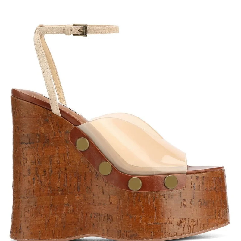Women's Platform Wedges Wood Grain High Heels Sandals Thick Bottom ...