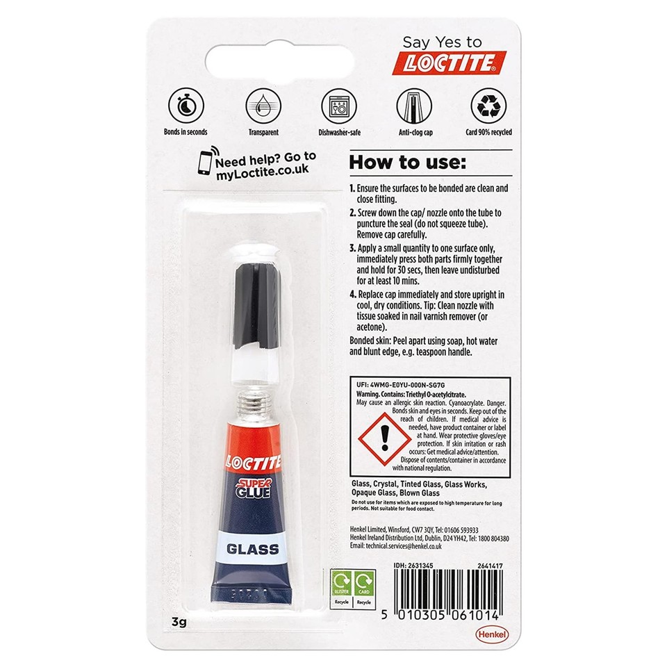 Loctite Glass Bond Super Glue│Transparent Formula Ideal for All glass ...