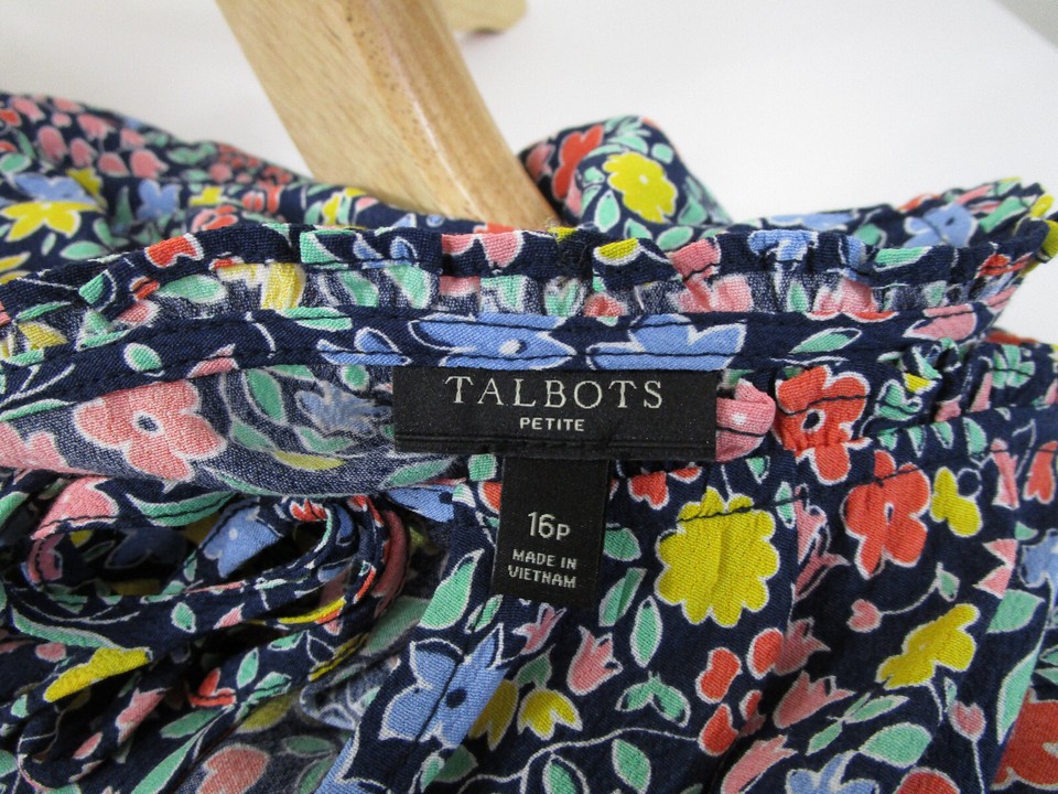 Talbots Plus Size Petite Pink Blue Yellow Floral A-Line Fit Flare Dress ...