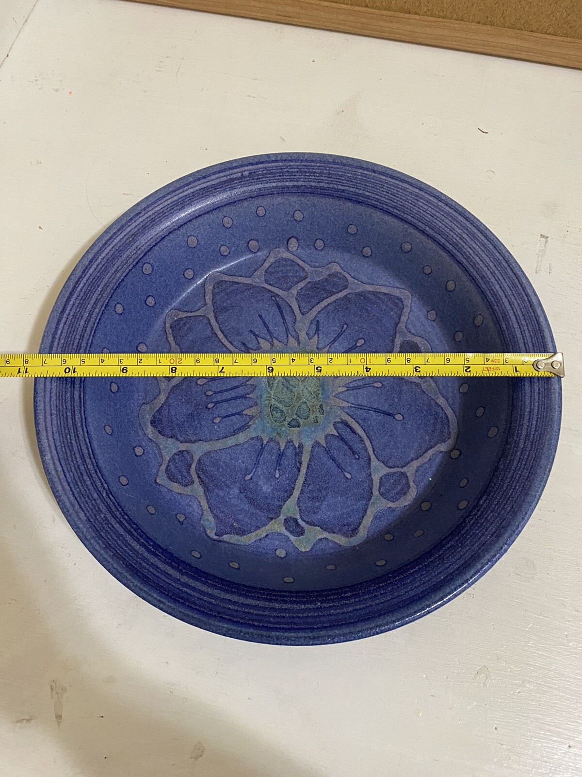 Signed Tae Bluish-purple Glazed Flower Ceramic Handmade Pie Dish ...