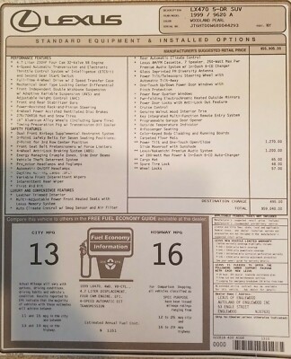 LEXUS ORIGINAL MSRP WINDOW STICKERS (1998-1999-2006-2011) | eBay