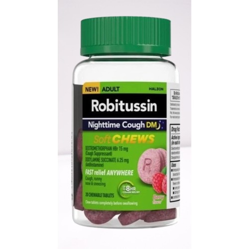 Robitussin Soft Chews, Nighttime Cough DM, Berry Flavor, 20ct EXAUG25 ...