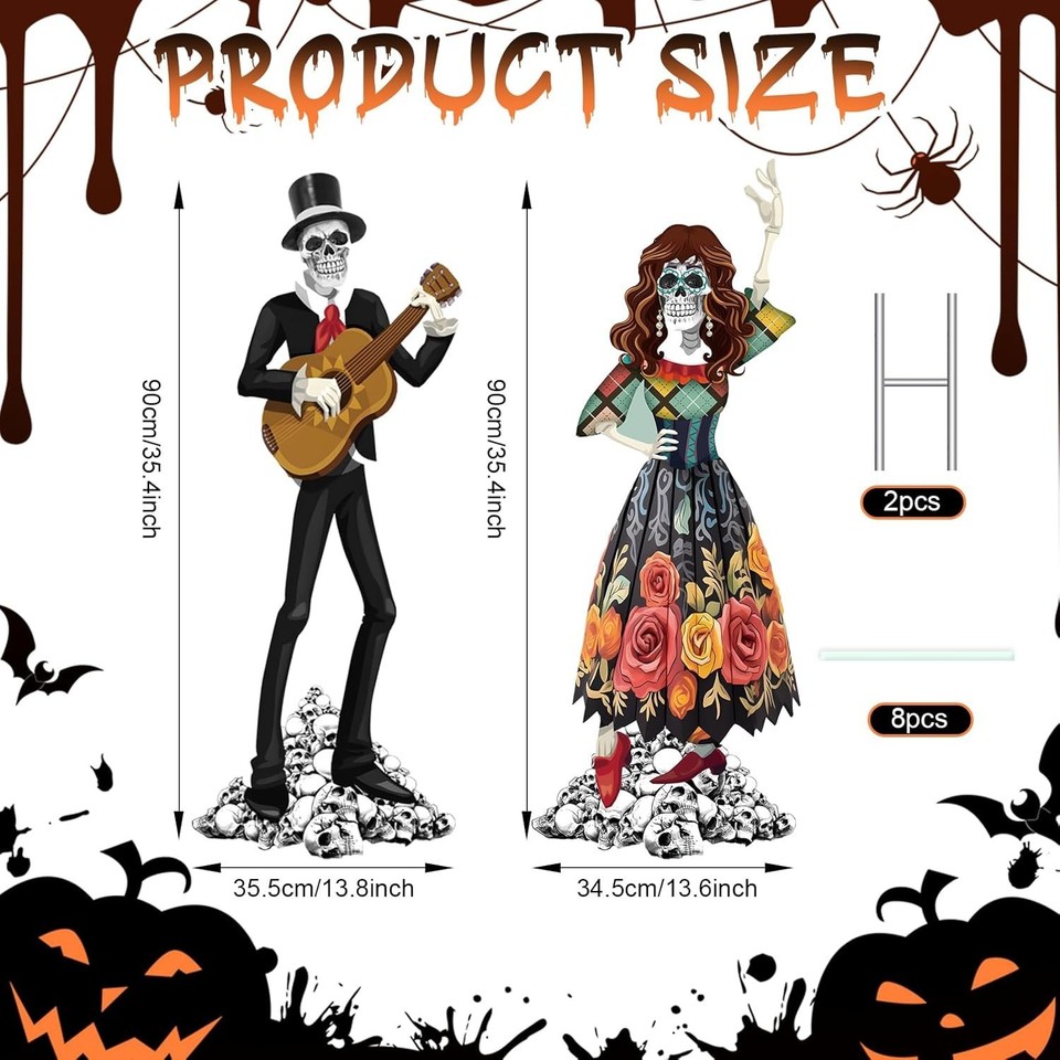 2pc Standing Singing Skeleton Halloween Decor Set Spooky Animated ...