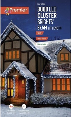 Premier 3000 LED Cluster Indoor Outdoor Christmas Lights Timer COOL ...