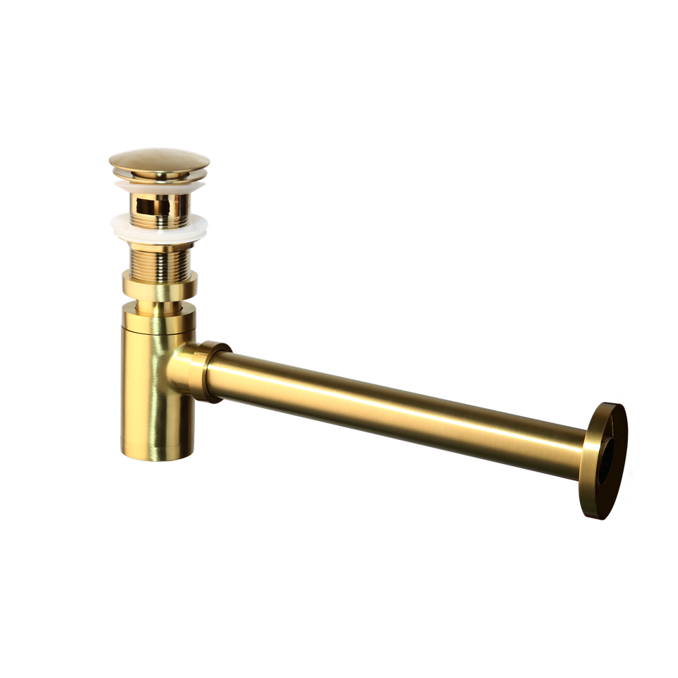 Brushed Gold Waste P-Traps Pop Up WOverflow Bathroom Basin Sink Tap ...