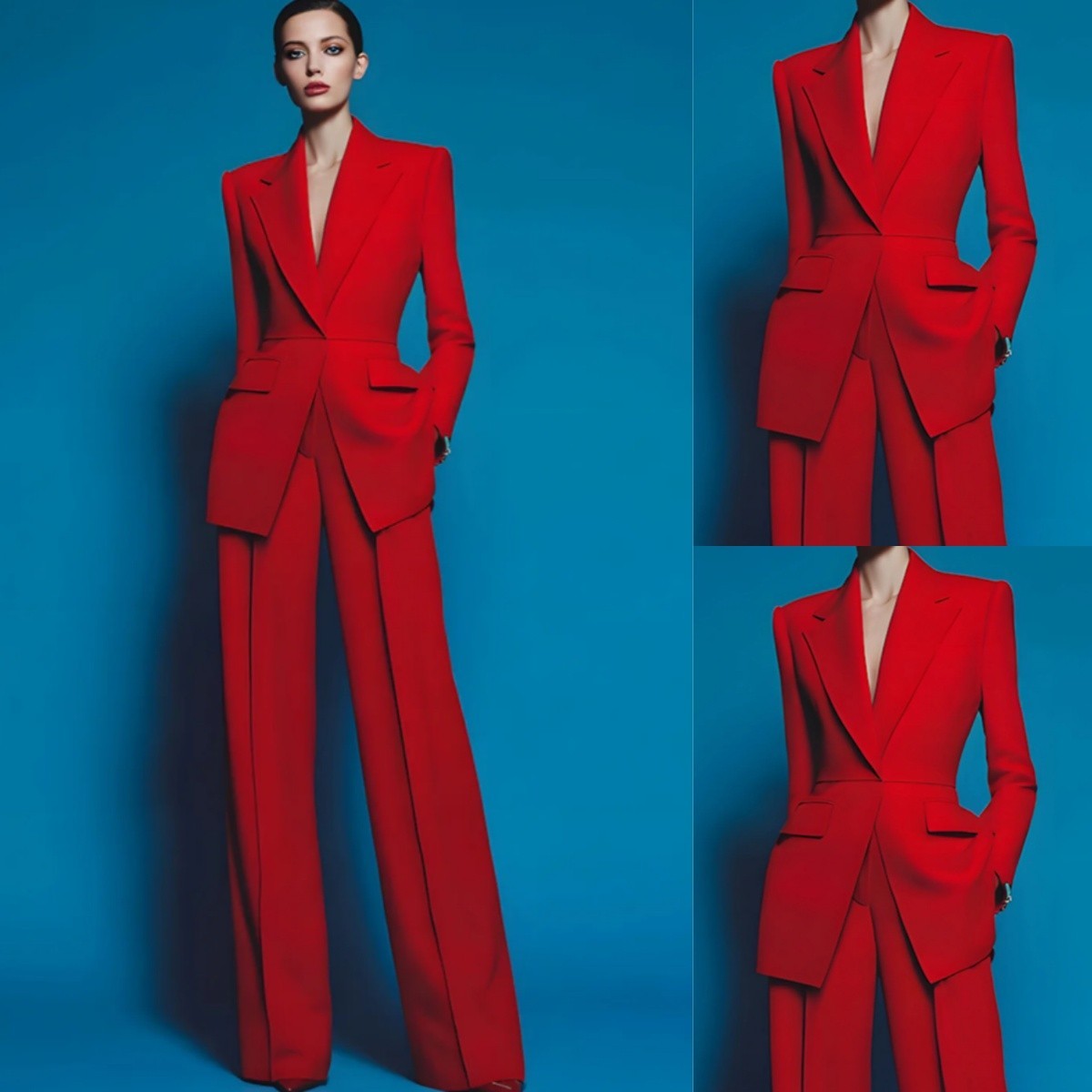 Red Women's Suits Modern 2Pcs Fashion Prom Party Jacket Ladies Casual ...