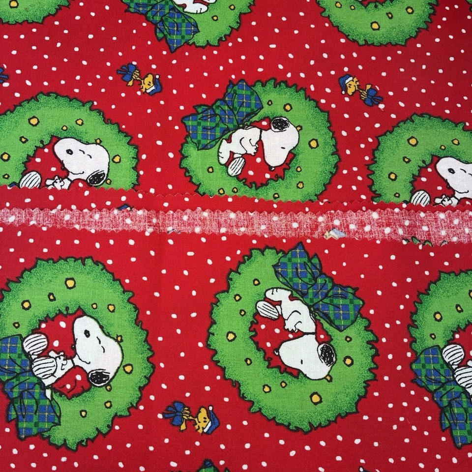 Peanuts Snoopy Christmas Fabric Woodstock Wreath Quilting Crafts ...