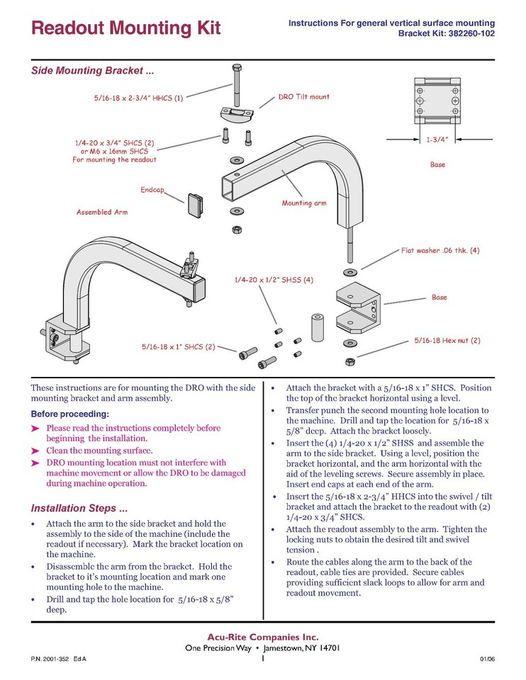 689403-07 Acu Rite SENC 150 Z(Quill) Axis Mill Bracket | eBay