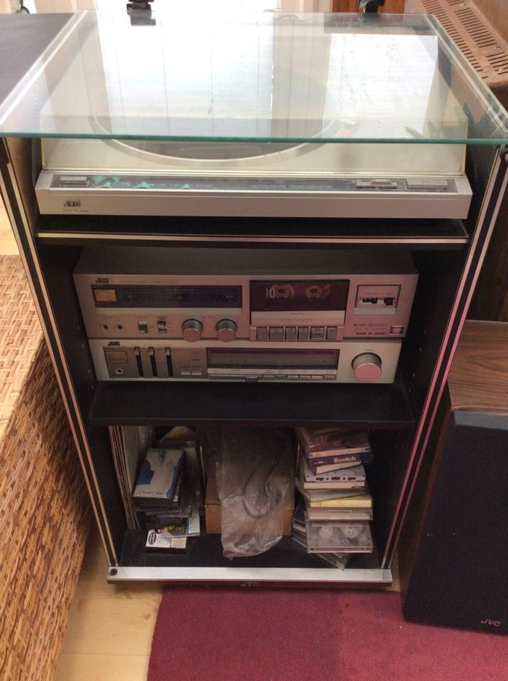 JVC Retro Hi-fi Stack System in a cabinet with turntable, Cassette and ...