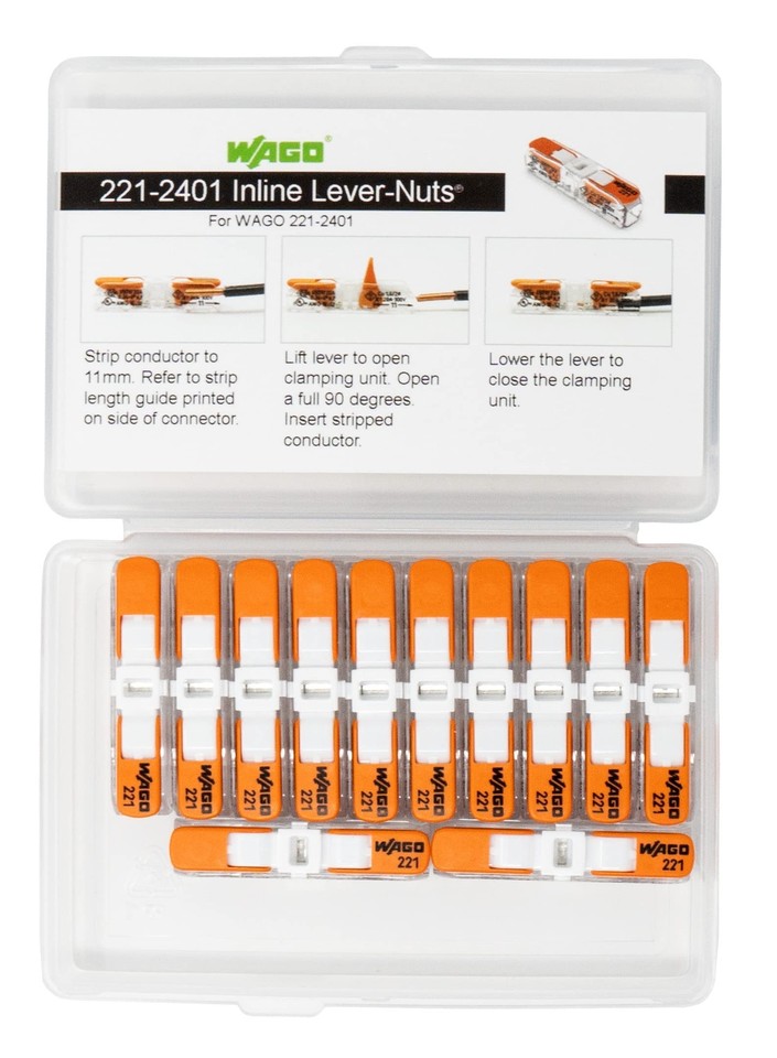 WAGO 221-2401 Lever Nuts 12pc Compact Splicing Inline Wire Connectors ...