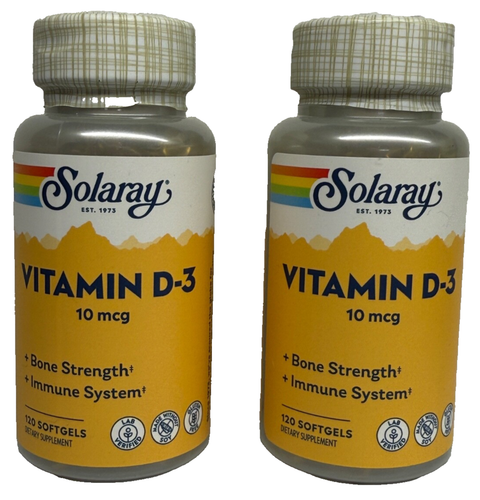 TWO Solaray Vitamin D-3-400 IU Bone Health, Immune System Support -120 ...