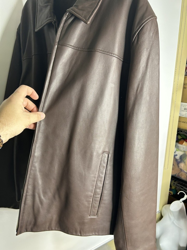Cole Haan Men's Smooth Lambskin Leather Collared Full Zip Jacket Java ...