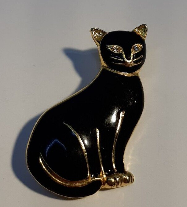 1970s 80s Steinmetz Sfj Black Cat Brooch Pin Jeweled … Gem
