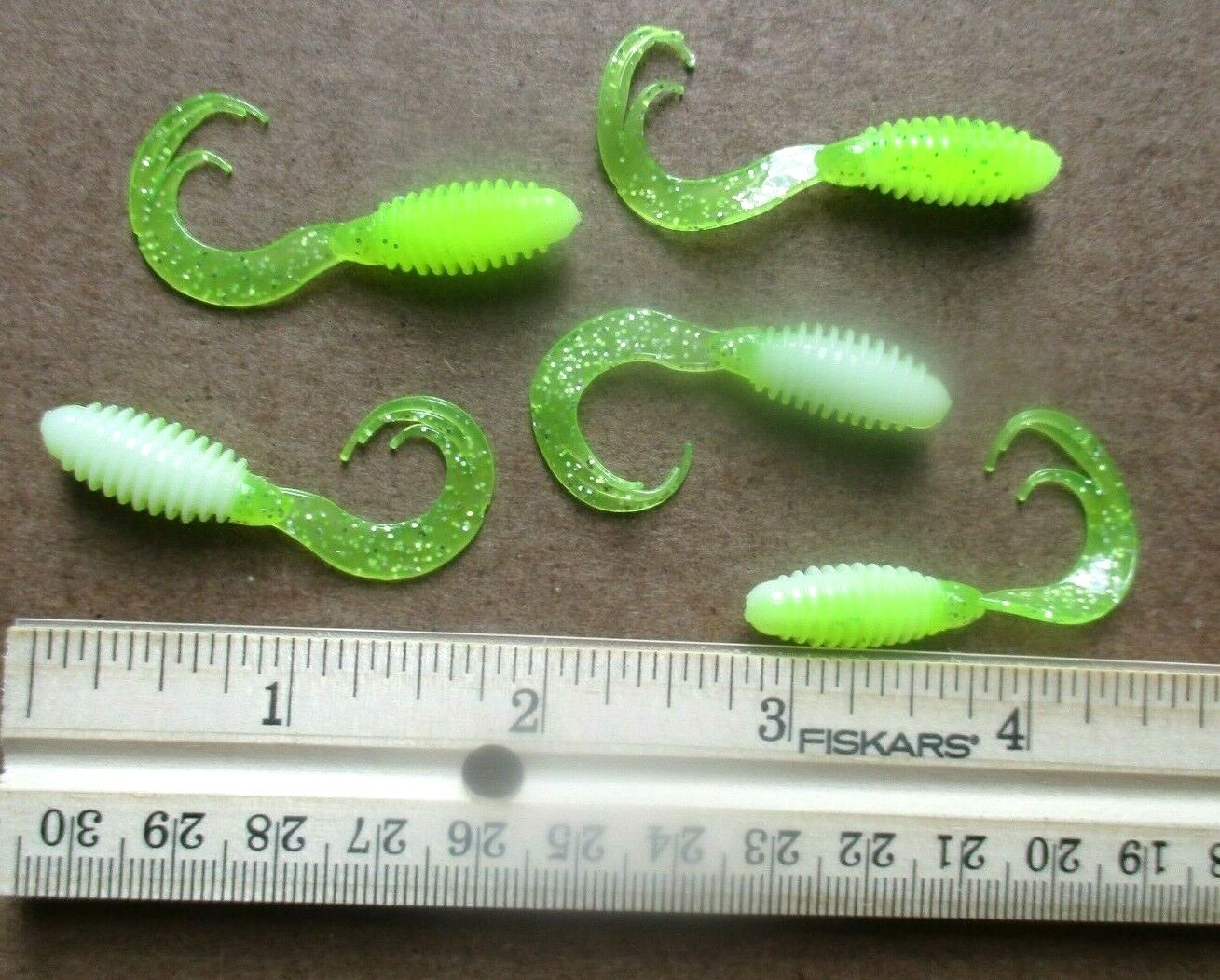 50 CHARTREUSE WHITE 2" Triple Tail RING GRUBS Crappie Fishing Lures ...