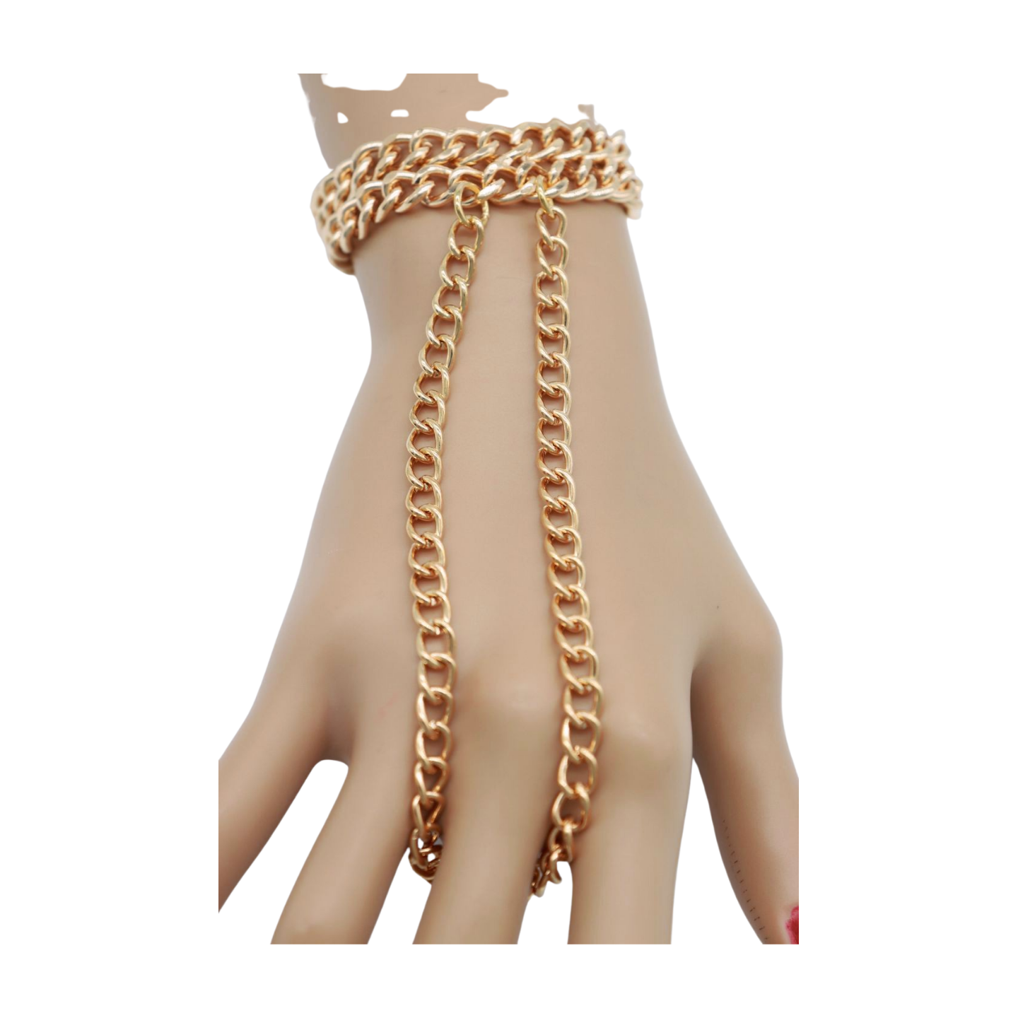 Women Gold Metal Chain 2 Rows Bracelet Connected Ring Day Night Stylish ...