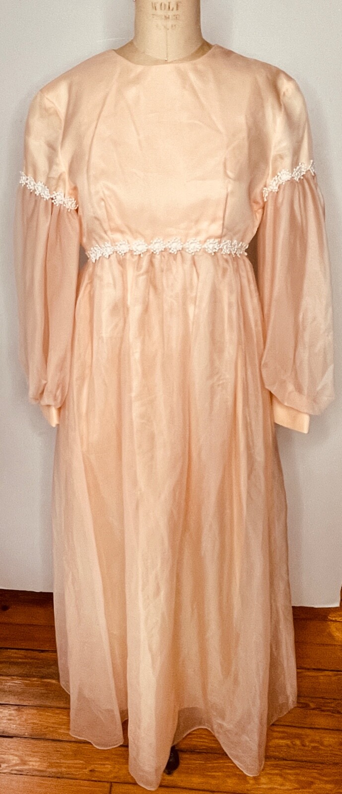 VTG BOHO 70'S LORRIE DEB PEACH CHIFFON BISHOP SLEEVE … - Gem