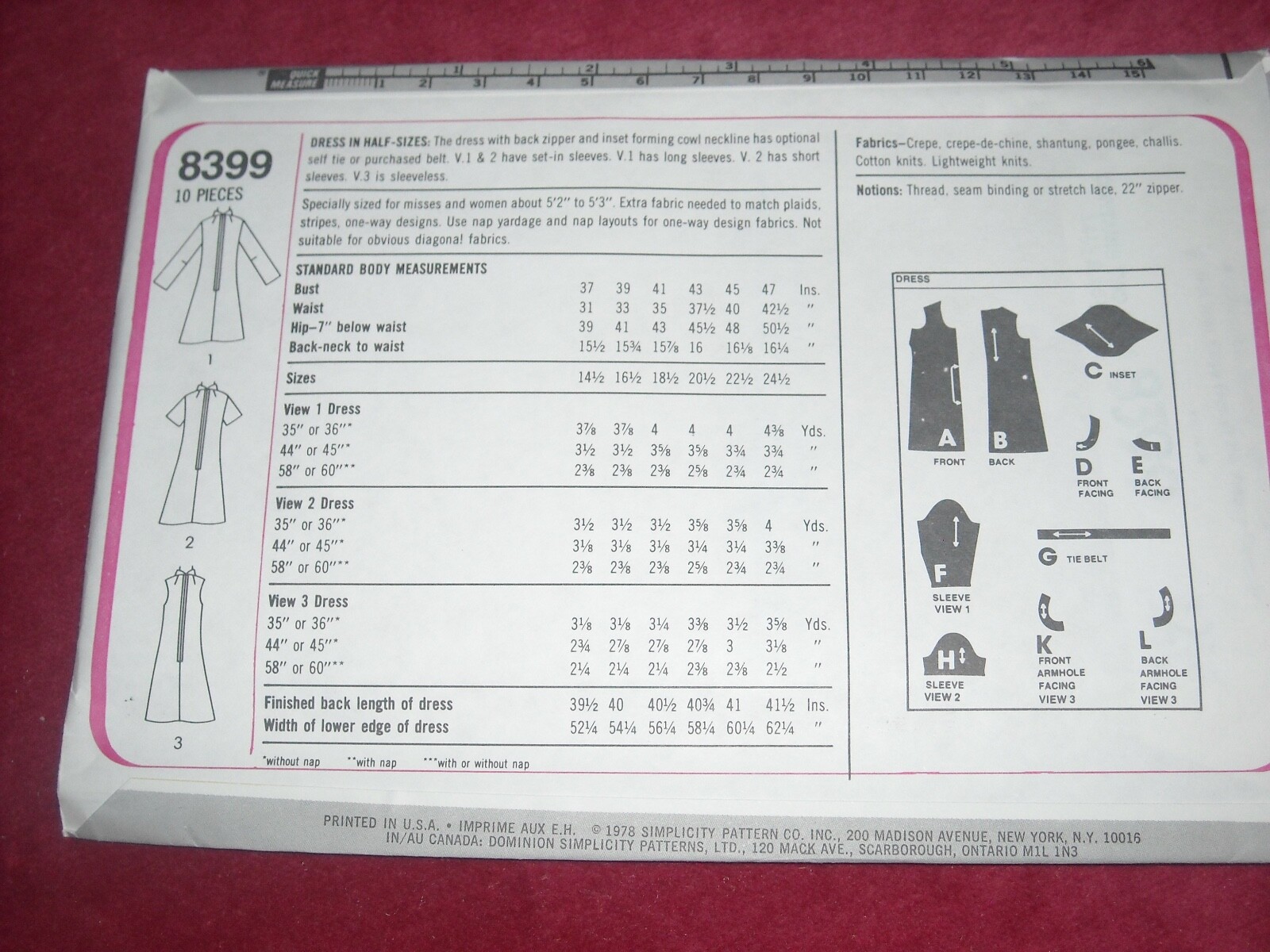 🌹UNCIRCULATED 1978 SIMPLICITY 8399-LADIES COWL NECKLINE DRESS PATTERN ...