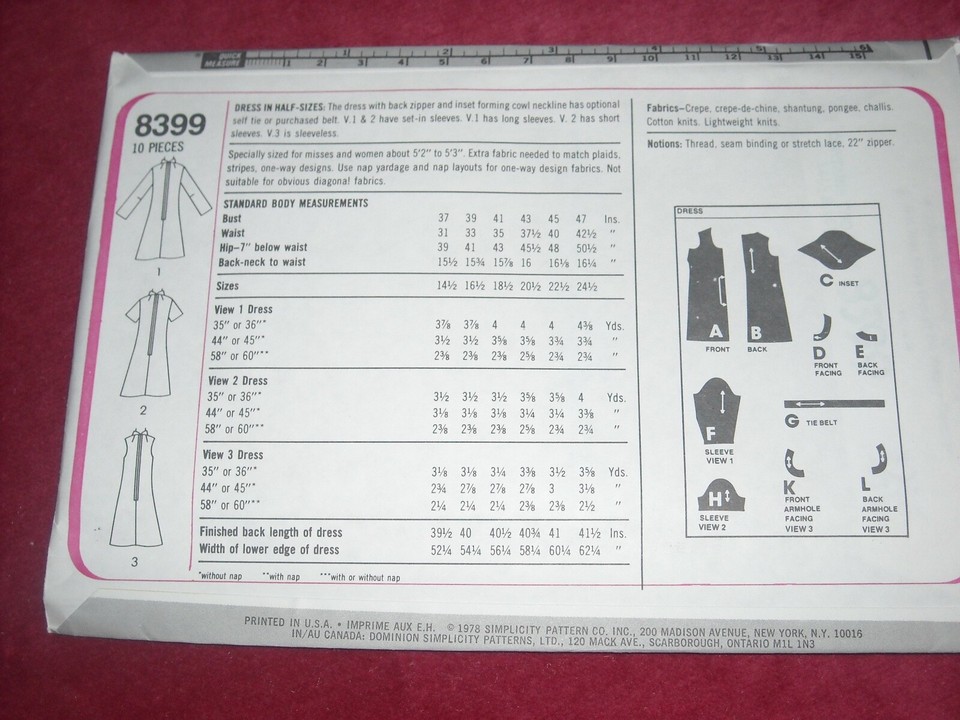 🌹UNCIRCULATED 1978 SIMPLICITY 8399-LADIES COWL NECKLINE DRESS PATTERN ...
