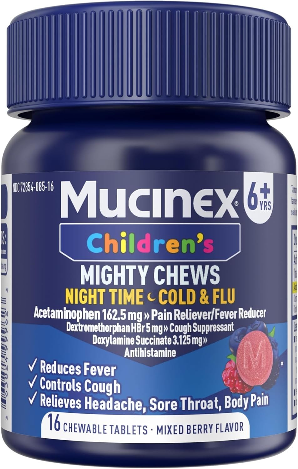 New Mucinex Children's Mighty Chews Nighttime Cold & Flu Reduce Fever ...