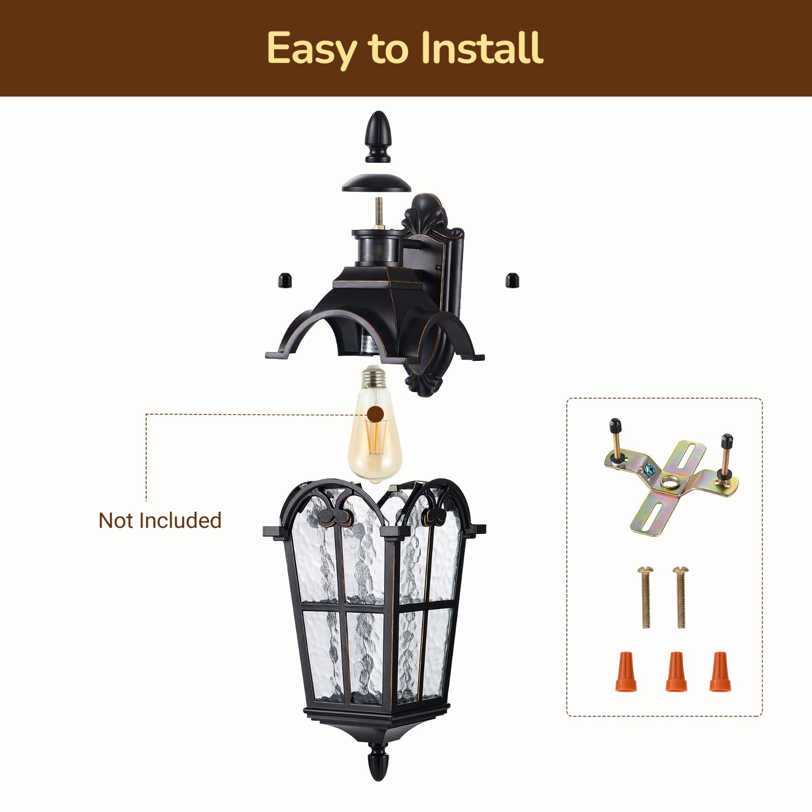 EDISHINE 20.2" Large Motion Sensor Outdoor Wall Lights, Dusk to Dawn ...