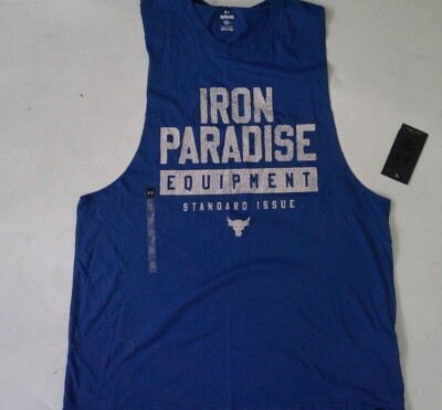 Under Armour Project Rock Iron Muscle 1377290 471 man blue tank Brand ...