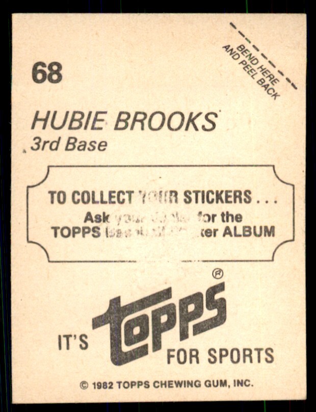 1982 Topps Stickers Hubie Brooks New York Mets #68 MLB Baseball | eBay