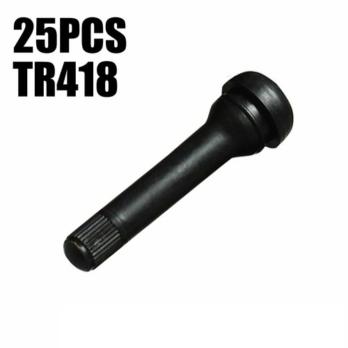 (25) TR418 STANDARD 2" SNAP IN TUBELESS BLACK RUBBER TIRE VALVE STEM TR ...