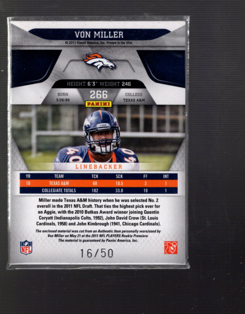 A5277-2011 Certified Mirror Blue Materials #266 Von Miller Jersey /50 ...