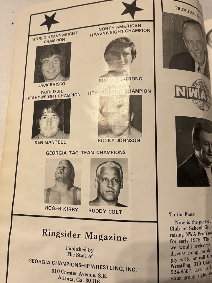 Ringsider Wrestling Program Atlanta Georgia Mr. Wrestling 2, NWA WWE ...