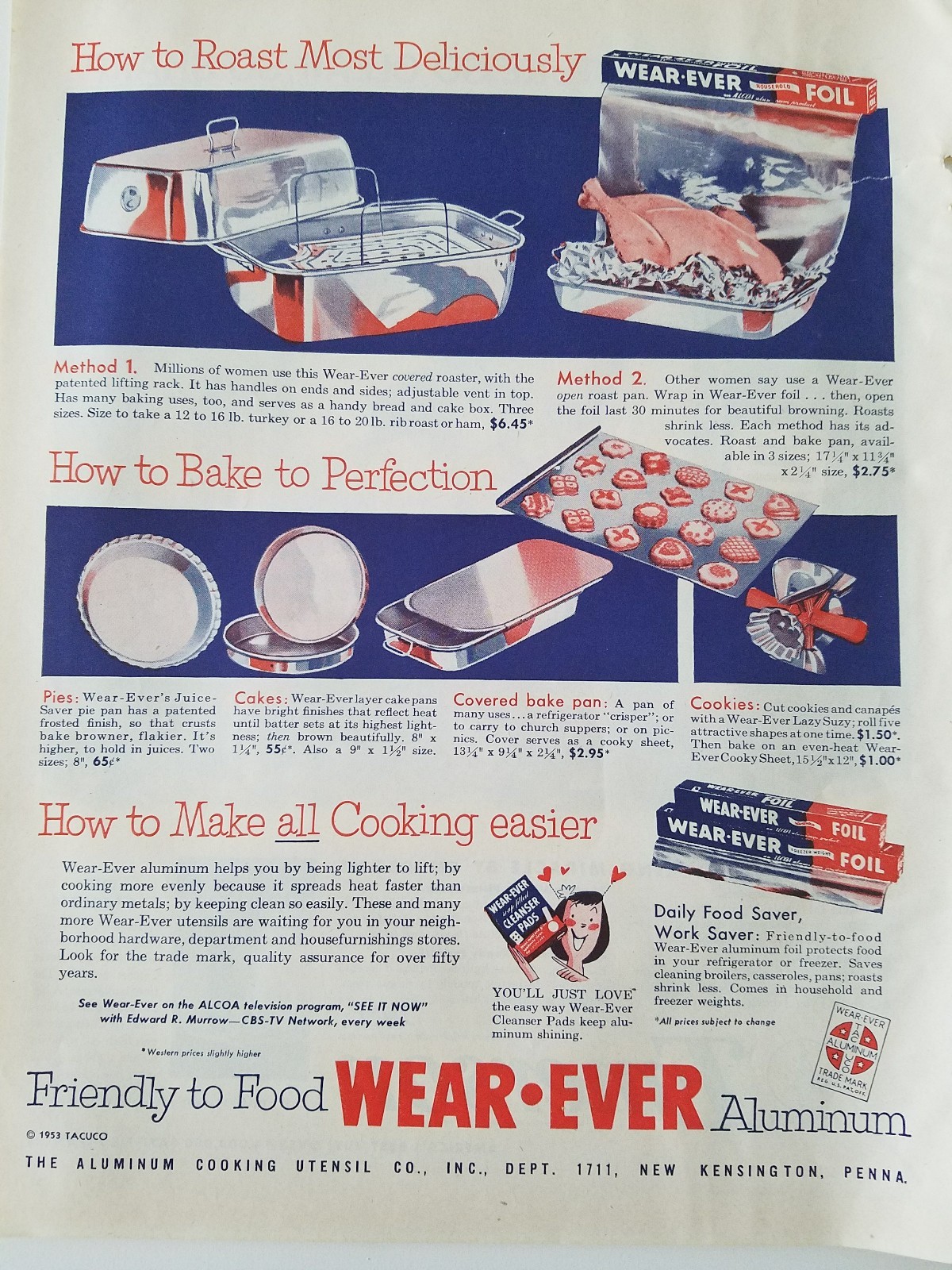 1953 WearEver vintage cookware roaster baking pans dishes cooking ad | eBay