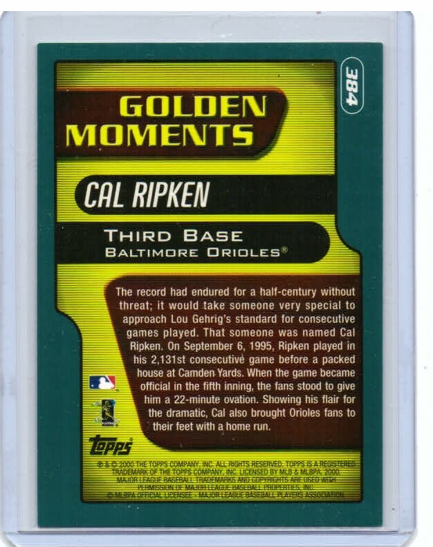 CAL RIPKEN JR. 2001 TOPPS GOLDEN MOMENTS #384 NrMint-Mint | eBay