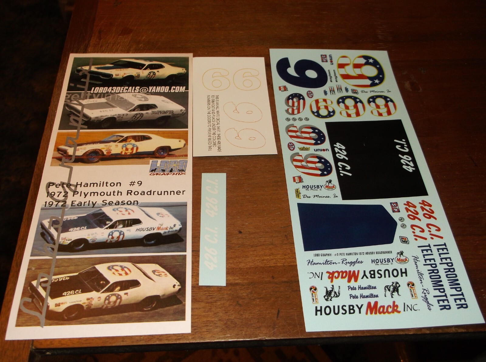Pete Hamilton #9 1972 HOUSBY MACK Roadrunner 1/24th scale decals ...