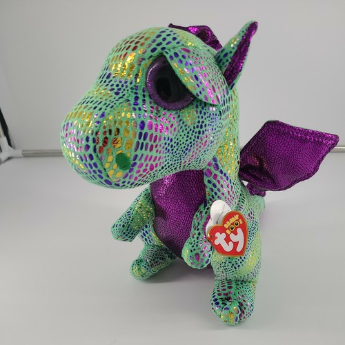 Ty Beanie Boo Cinder Green Metallic Dragon Plush Toy Stuffed Animals 10 ...