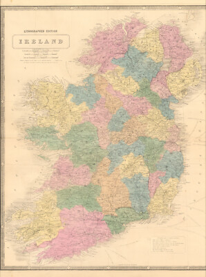 1845 Ireland map by A.K. Johnston ~ 25.8" x 21.2" Antique Pastel Color ...