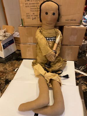Primitive decor vintage country cloth dark haired candle doll | eBay