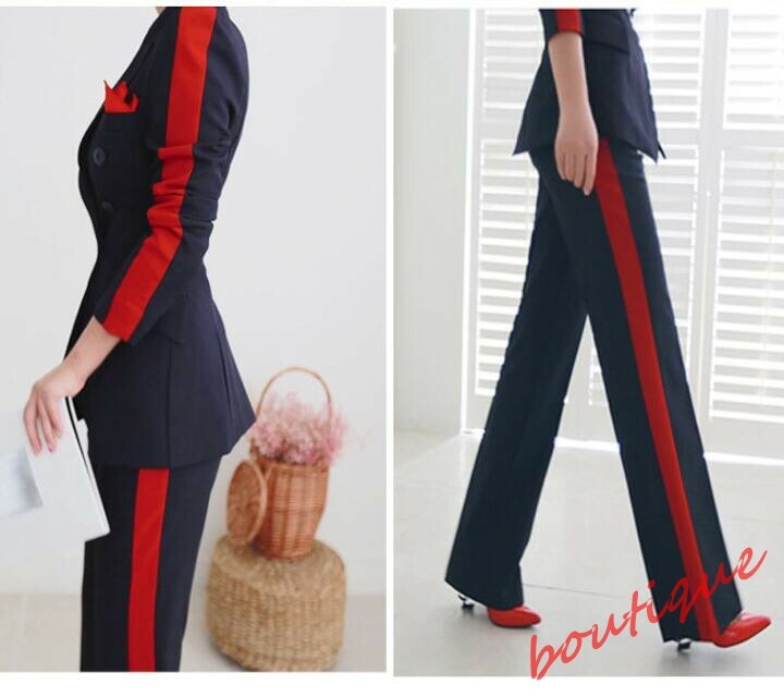 Women Business Double-breasted Blazer Trousers Formal Dress 2 Pcs Suits ...