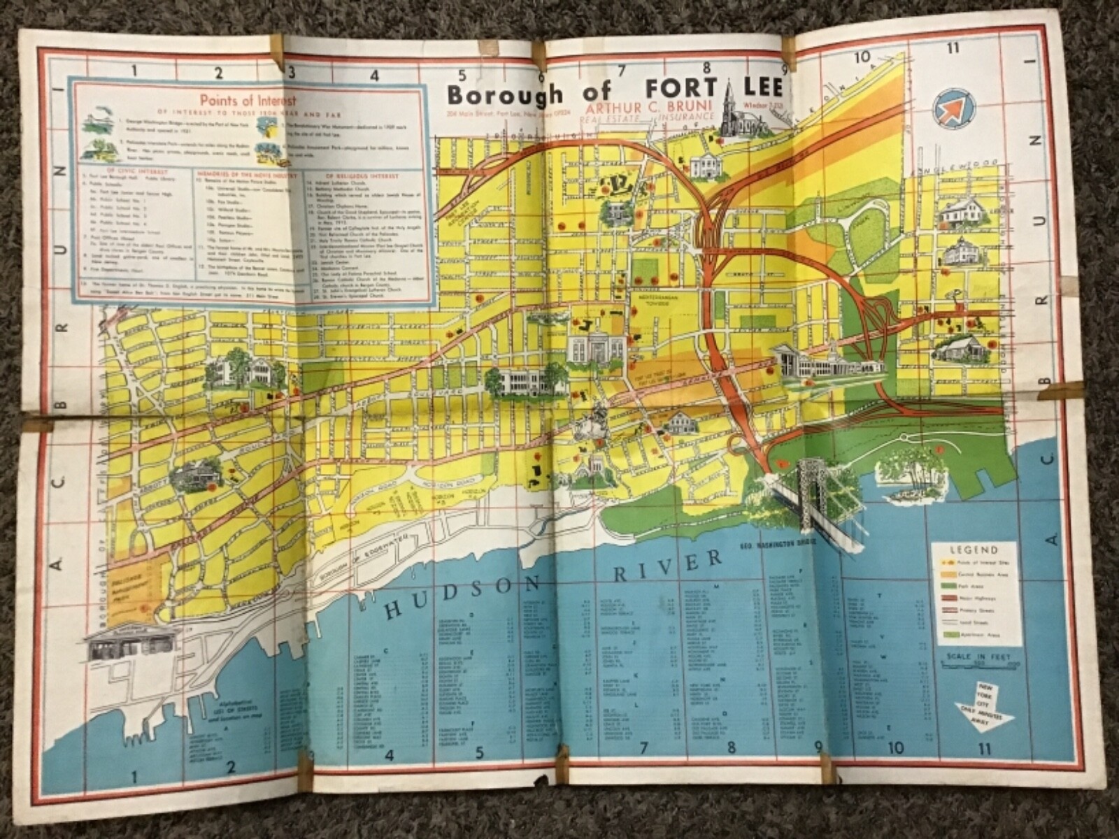 VINTAGE MAP AND POINTS OF INTEREST BOROUGH OF FORT LEE STREET INDEX | eBay