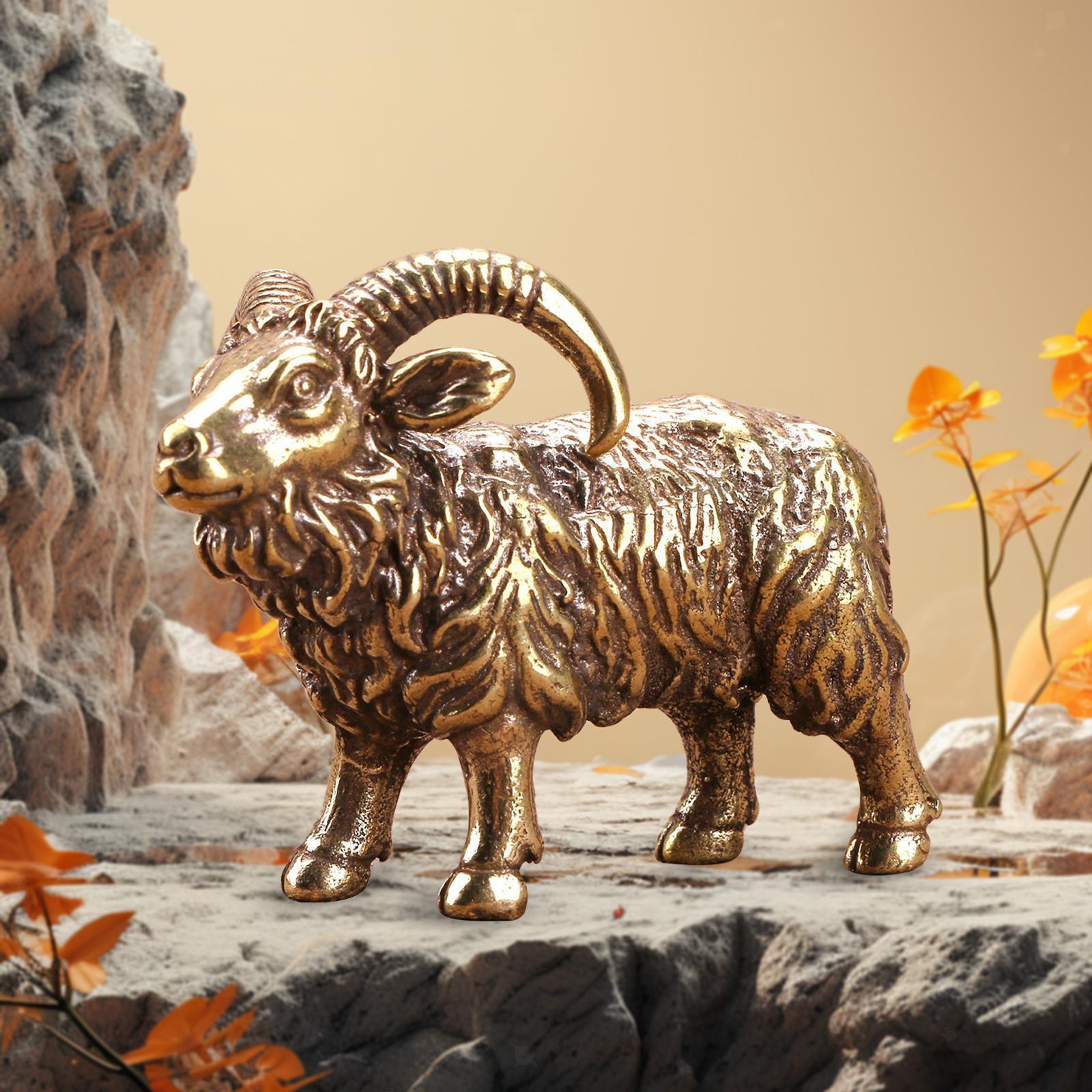 Brass Goat Sculpture Creatures Statue Collectibles Small Luck Mini ...