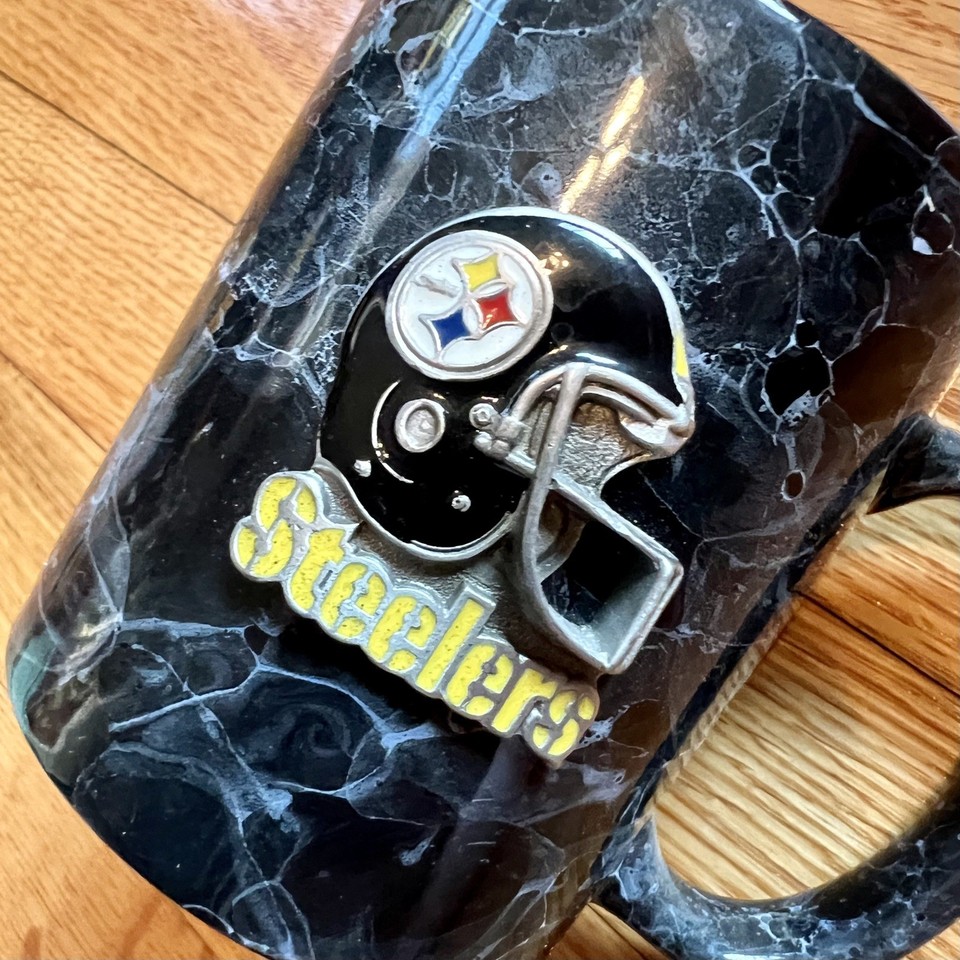 Pittsburg Steelers Mug Pewter 3D Helmet Logo Black/Gray Marbling 10oz ...