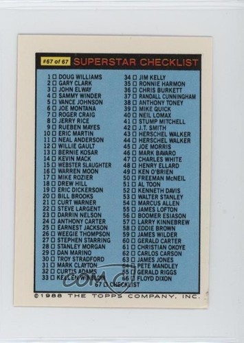 1988 Topps Super Star Sticker Back Cards Checklist Mike Singletary ...