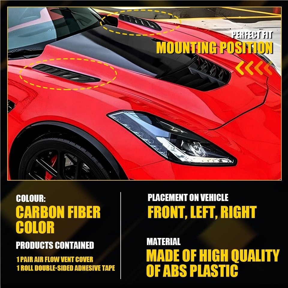 Carbon Fiber Front Car Hood Side Air Flow Vent Hole Cover Scoop Decor ...