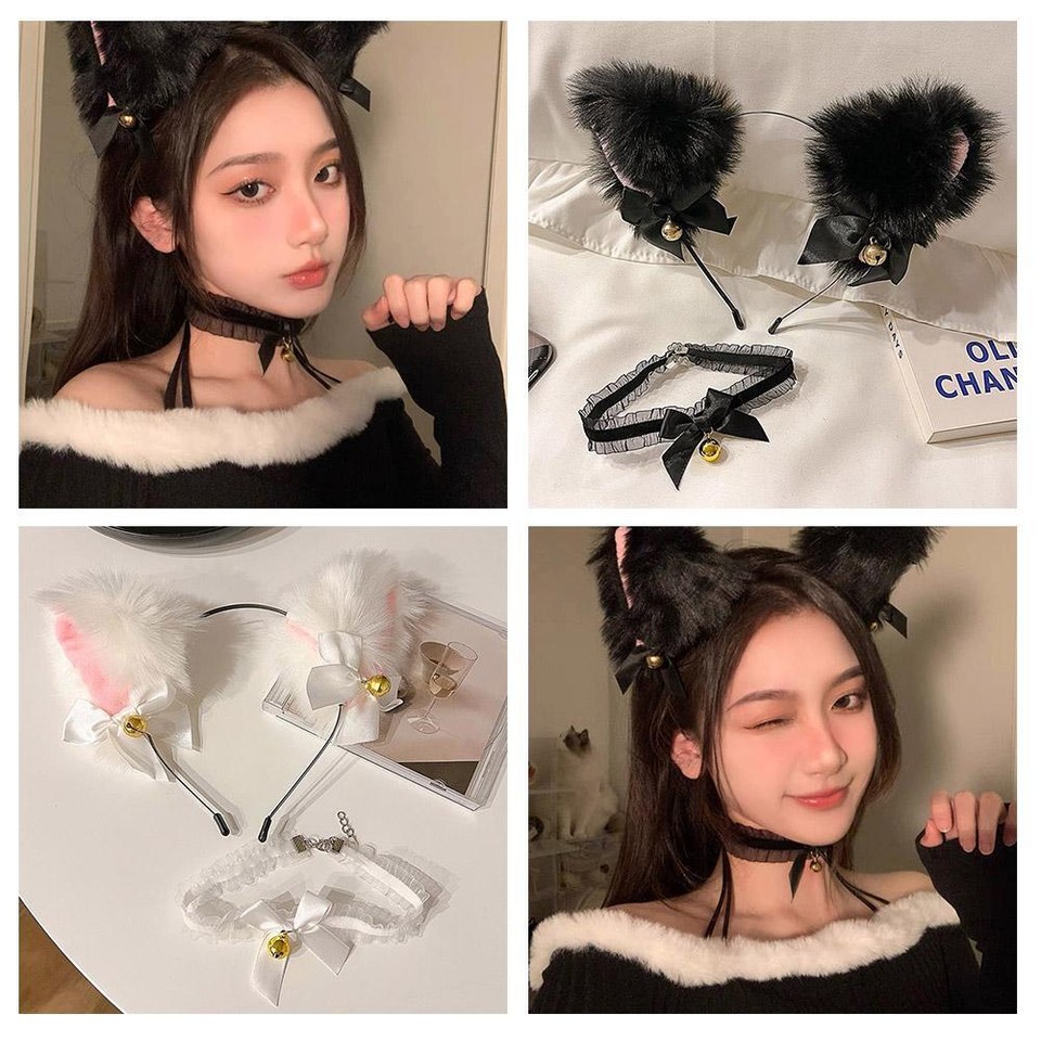 Cat Ear Bow Headband Claw Gloves Cosplay Plush Hairband Women Girl ...