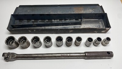 Vintage 1940s Craftsman Tools 1/2'' Drive 10 Pc Socket Set Circle H w/ case | eBay