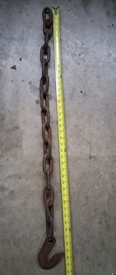 Antique Hand Forged Hook And Chain Iron Dog Logging Chain 41" & 3 ...