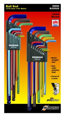 Bondhus 69600 Ball End Double Pack L-Wrench Set with ColorGuard, 13 ...
